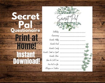 Secret Pal, Secret Sister, Work Pal, Printable, Print at Home - Etsy
