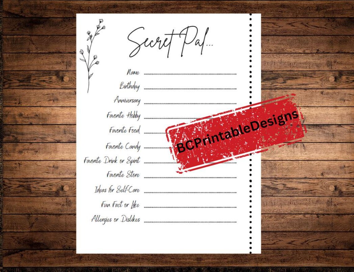 Secret Pal, Secret Sister, Work Pal, Printable, Print at Home! - Etsy