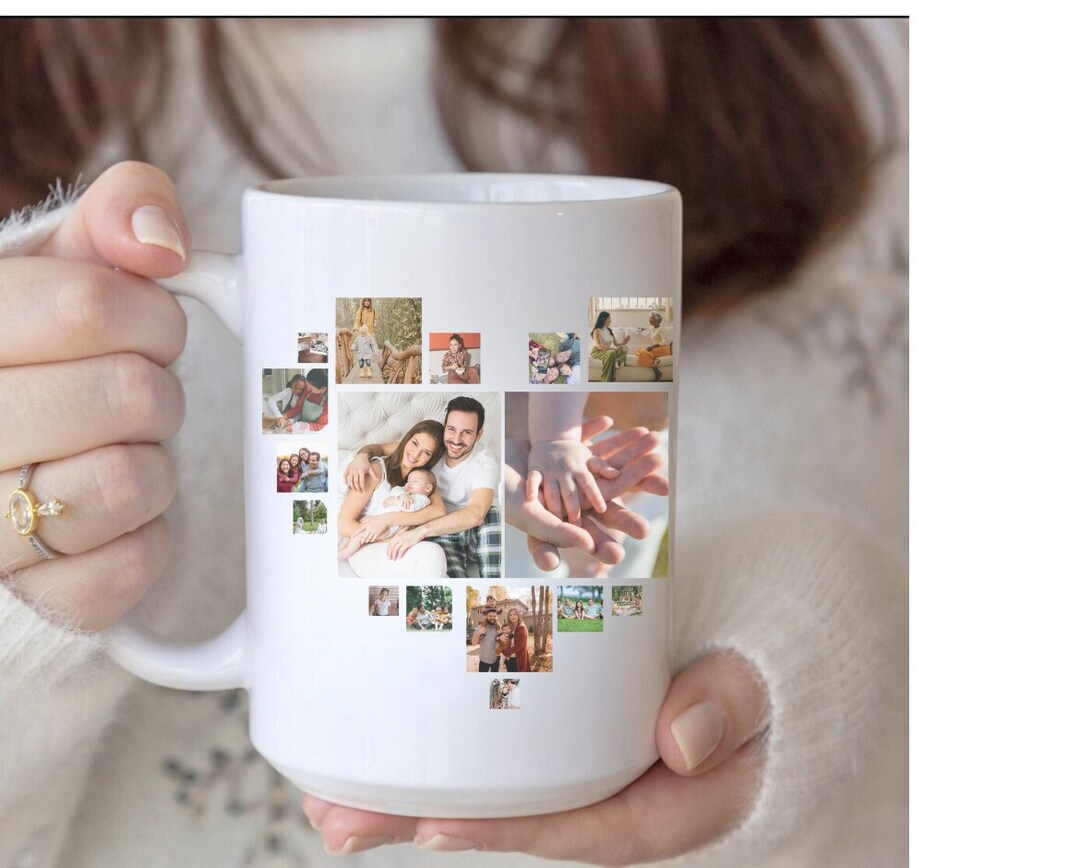 Custom Heart Shaped Photo Collage Mug, Personalized Photo Collage Mug ...