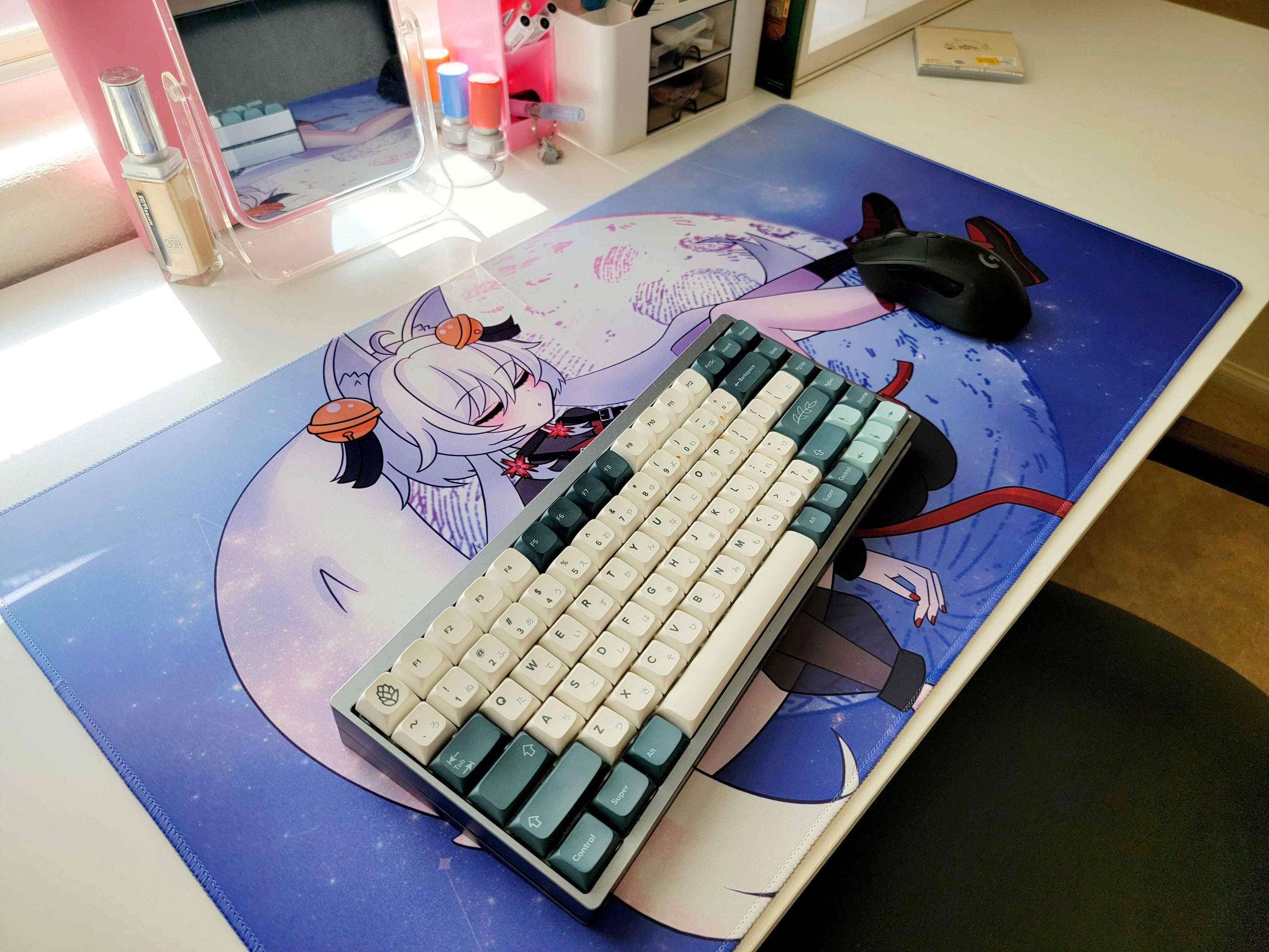 Kusumi Vtuber Anime Keyboard Mat - Purple Stars and Moon Gaming Mouse ...