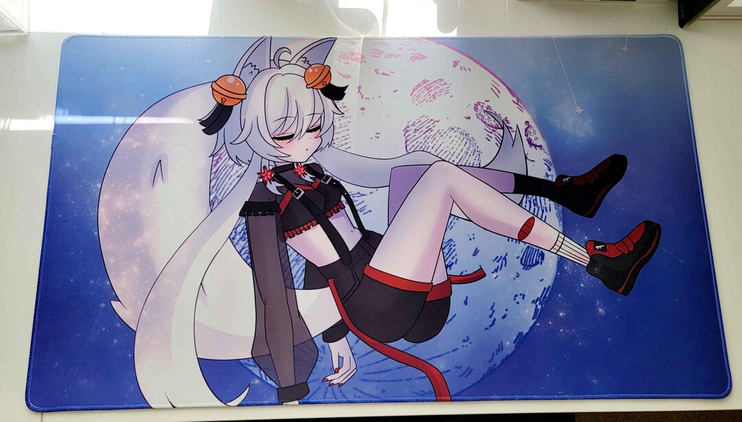 Kusumi Vtuber Anime Keyboard Mat - Purple Stars and Moon Gaming Mouse ...