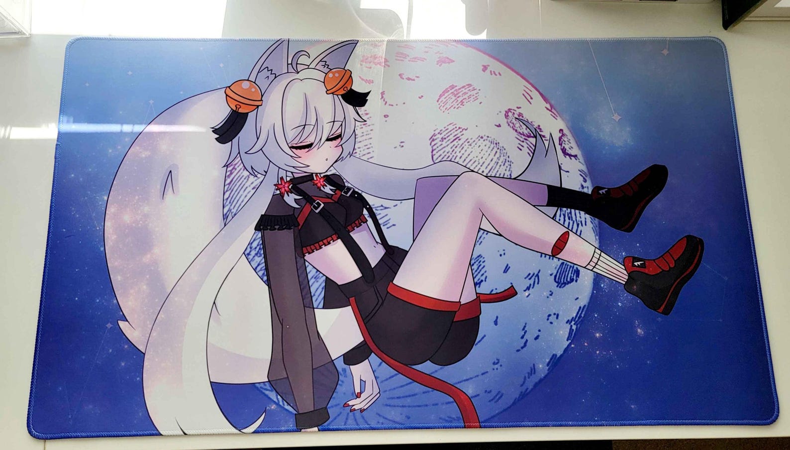Kusumi Vtuber Anime Keyboard Mat - Purple Stars and Moon Gaming Mouse ...