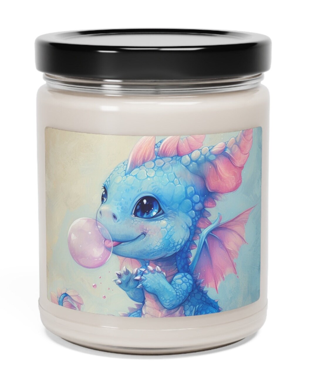 Cute Blue Pink Dragon Chewing Gum Blowing A Bubble Scented Soy Candle ...
