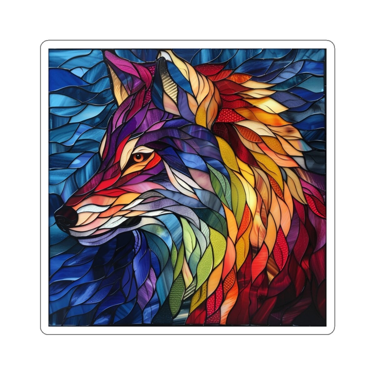 Colorful Stained Glass Wolf Mosaic Sticker - Etsy