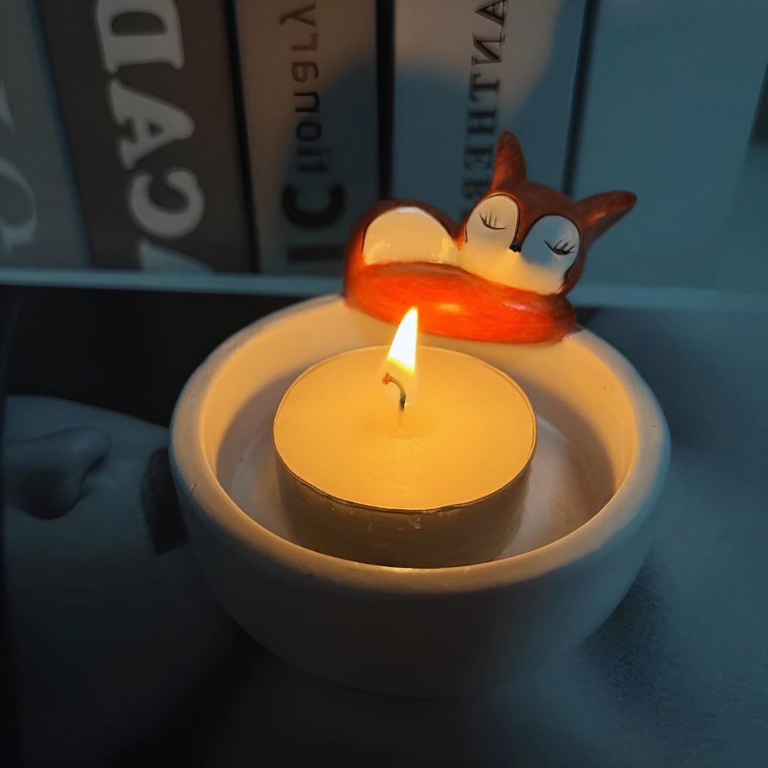 Cute Fox Candle Holder Resin Cartoon Sleeping Fox Candlestick 3D ...