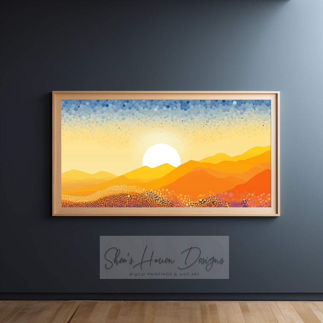 16:9 Vibrant Sunset Wall Art, Pointillism, Abstract, Ocean, Sunset ...