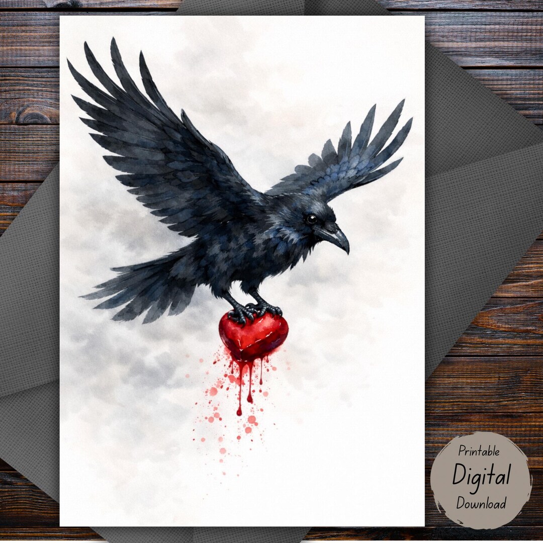 Gothic Raven Love Card Printable | Dark Romantic Love Card | Raven With ...