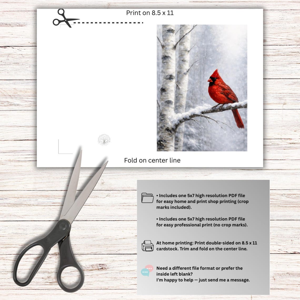 Winter Cardinal Note Card • Red Cardinal Printable • Sympathy, Thinking ...