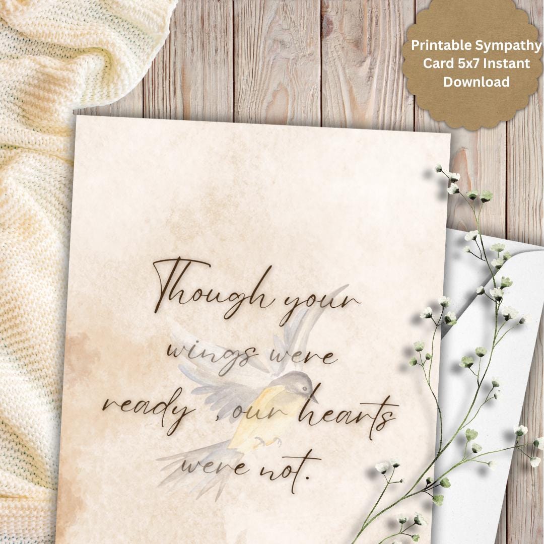 Sympathy Card Printable – Memorial Bird Card, Bereavement Quote ...