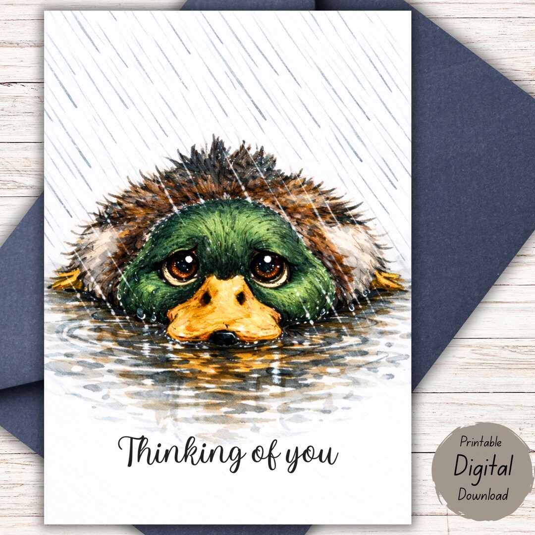 Thinking of You Duck Card Printable 5x7 – Watercolor Duck, Miss You ...