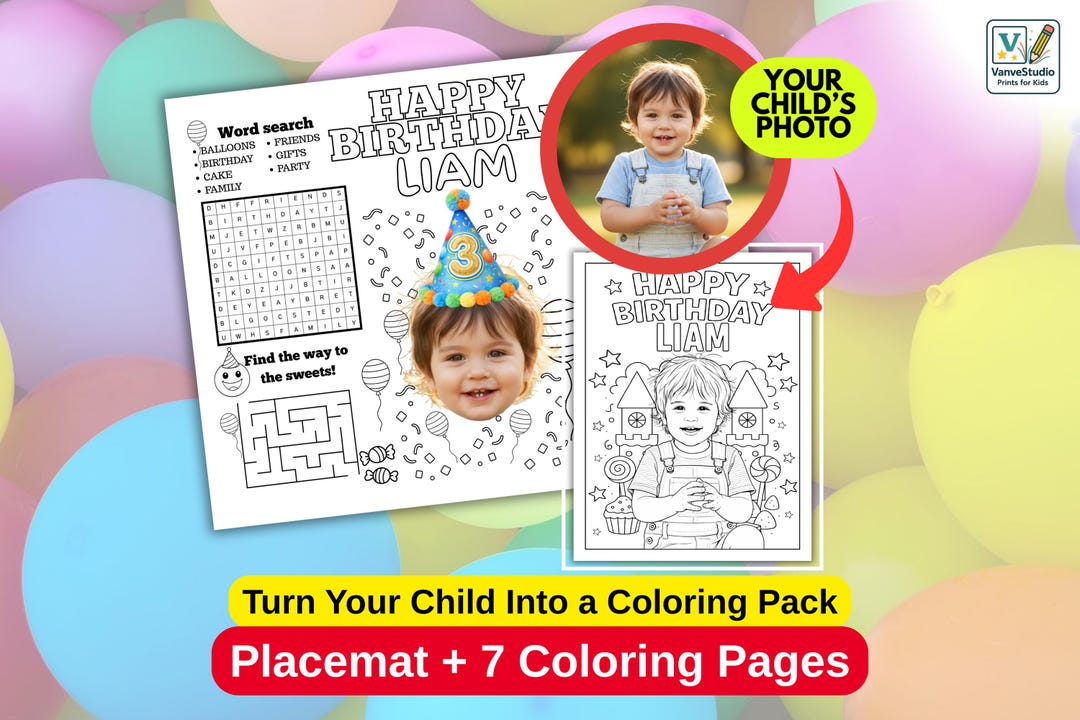 Personalized Birthday Coloring Pack, Coloring Placemat + 7 Coloring ...
