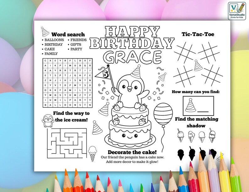 Custom Birthday Coloring Mat – Printable Activity for Kids ...