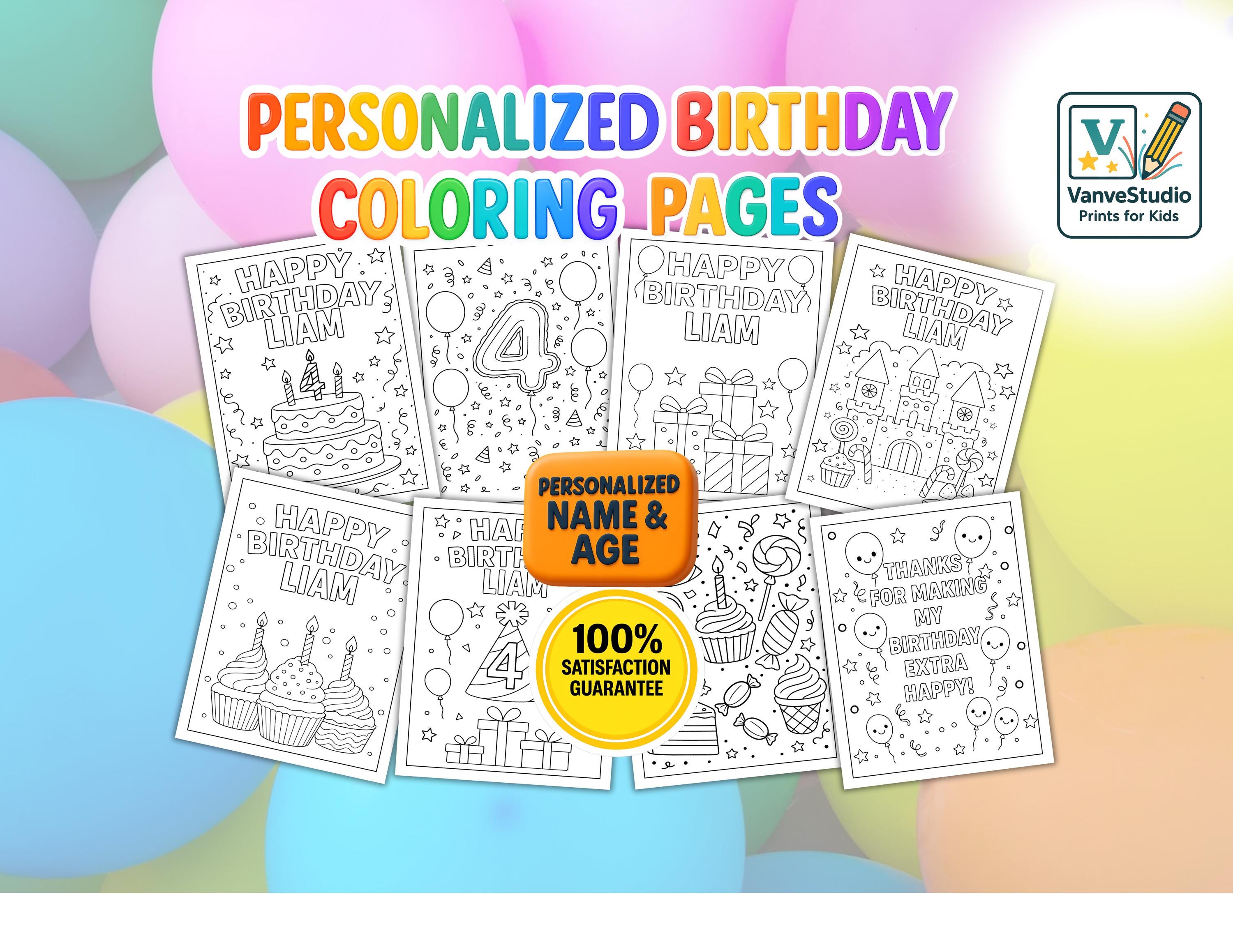 Personalized Birthday Coloring Pages: Custom Name & Age (PDF Download ...