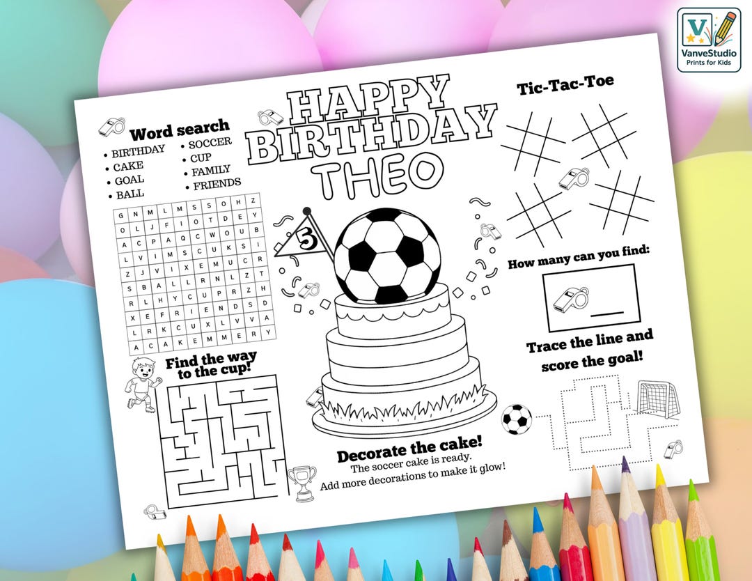 Personalized Football Birthday Coloring Placemat: Custom Party Activity ...