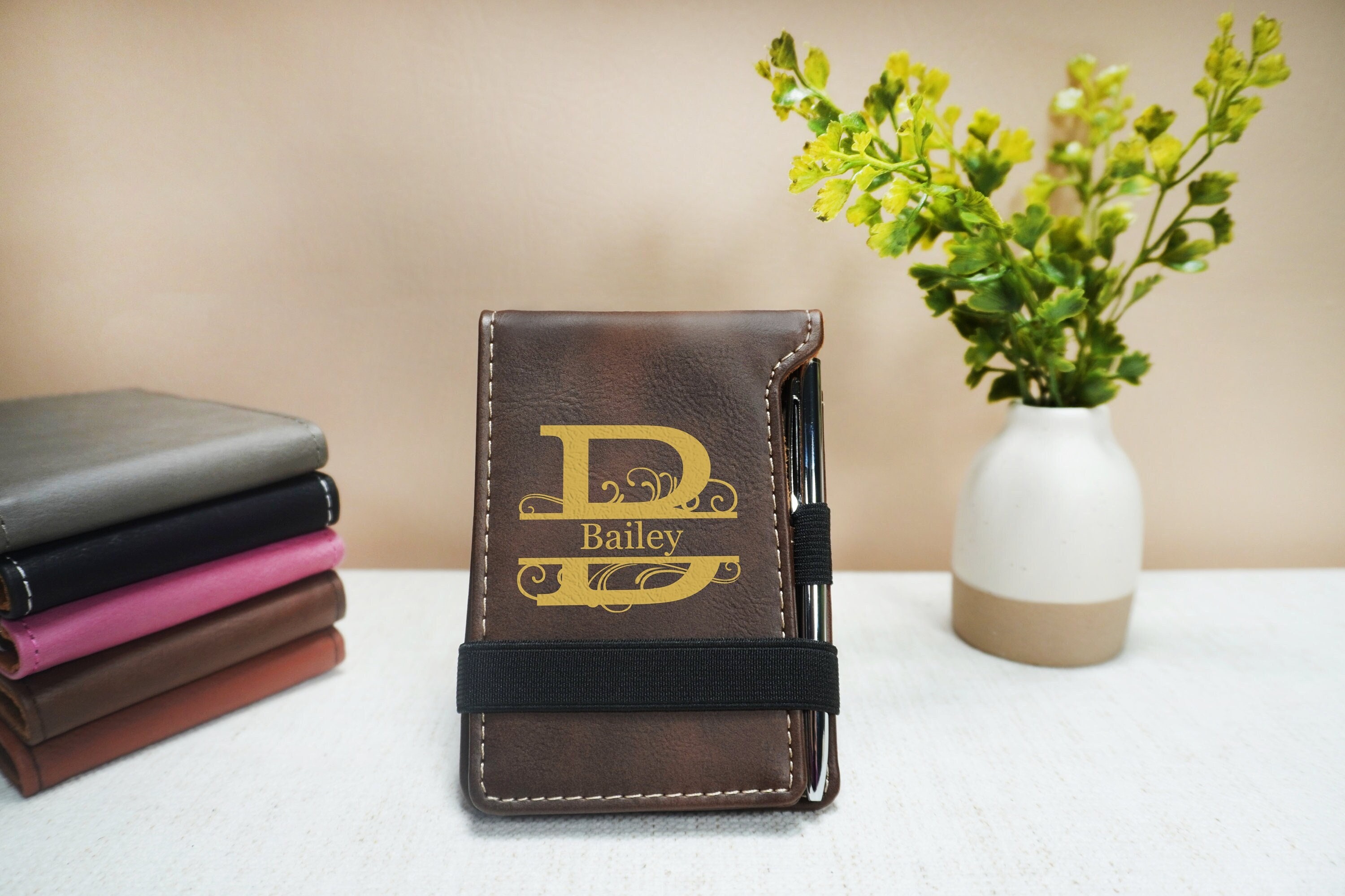Custom Pocket Notebook With Pen, Refillable Personalized Leather ...