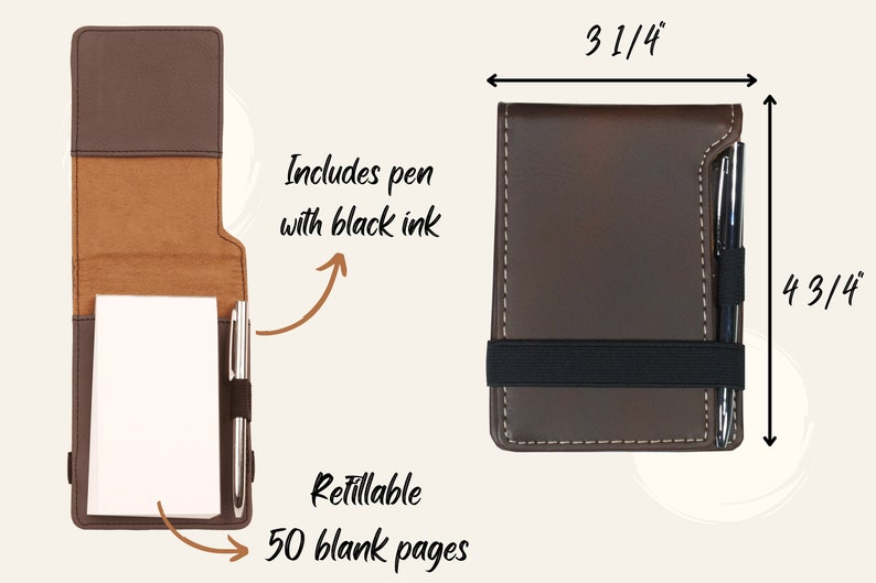 Custom Pocket Notebook With Pen, Refillable Personalized Leather ...