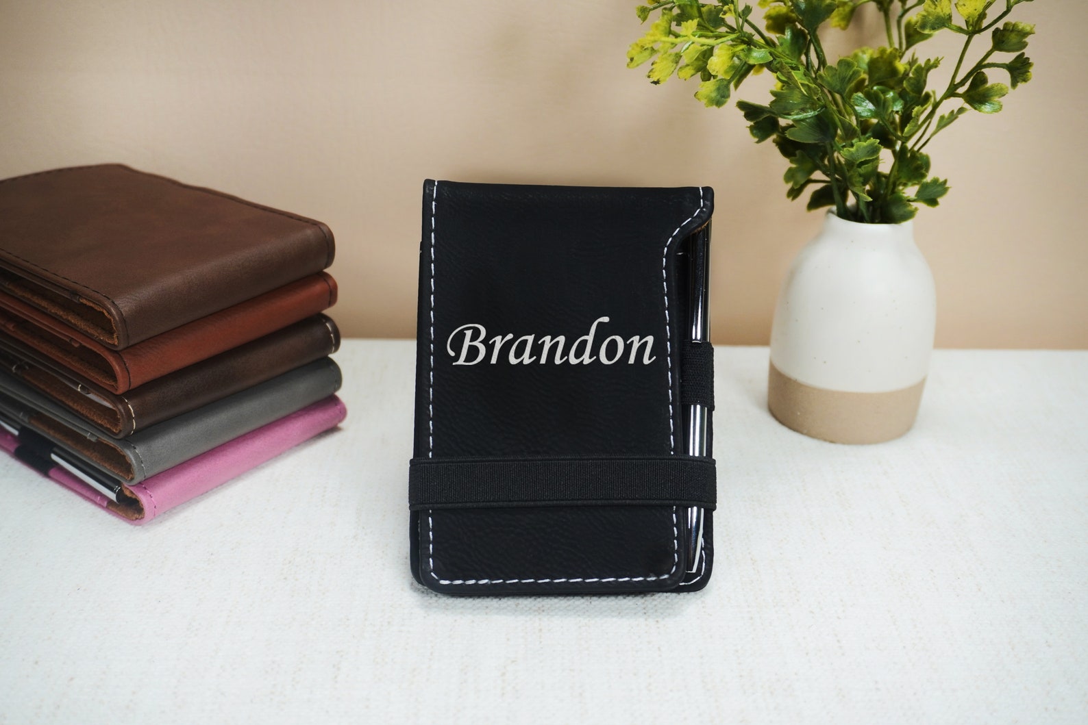 Custom Pocket Notebook With Pen, Refillable Personalized Leather ...