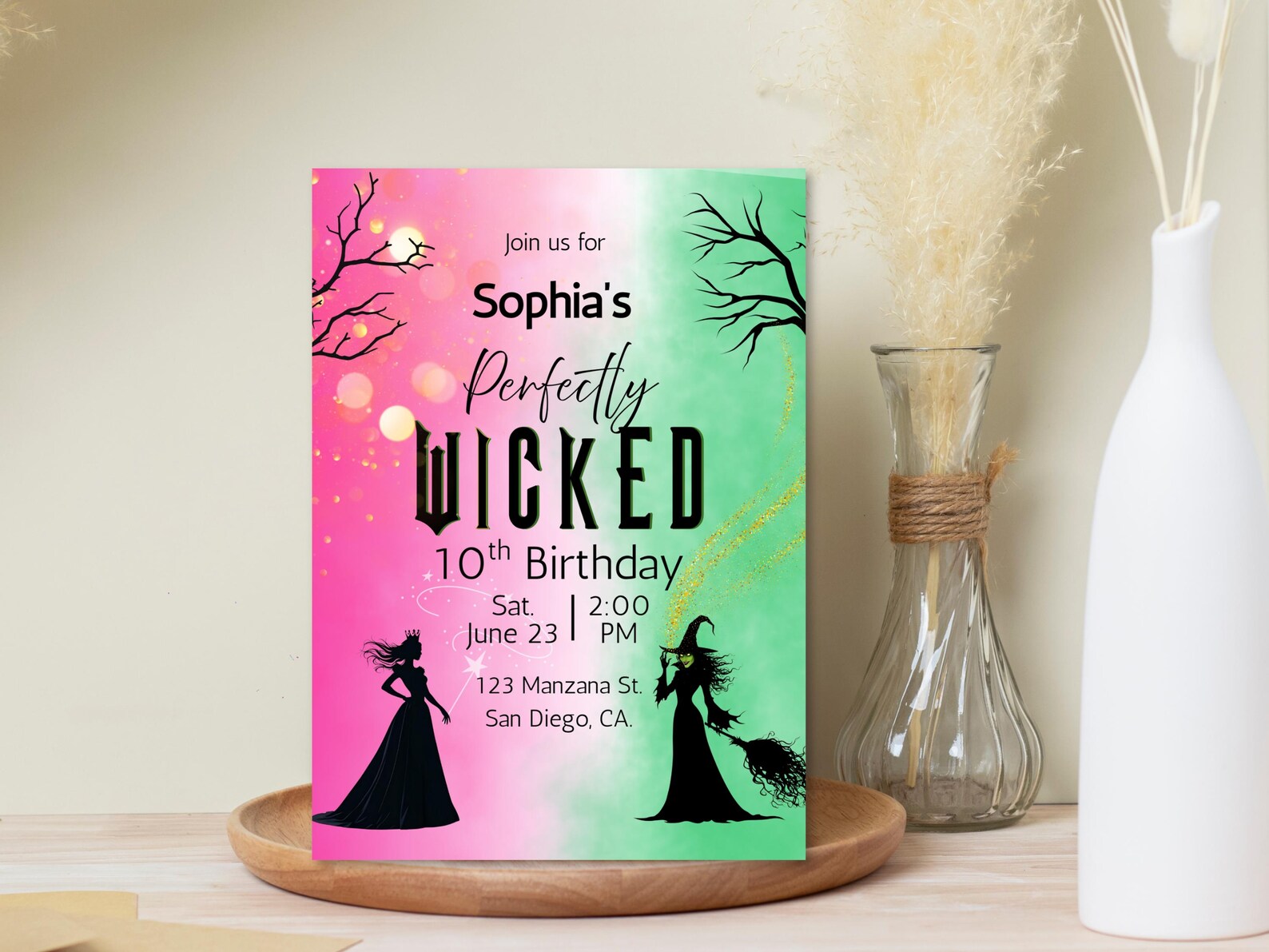 Editable Wicked Birthday Invitation Bundle | Canva Template | Pink ...