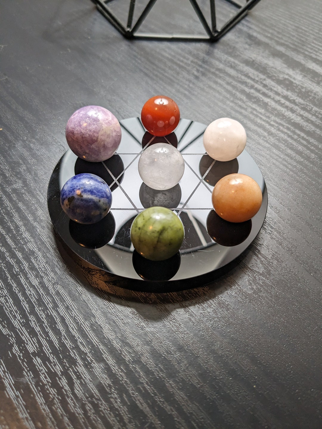 7 Chakra Sphere With Obsidian Crystal Plate - Etsy