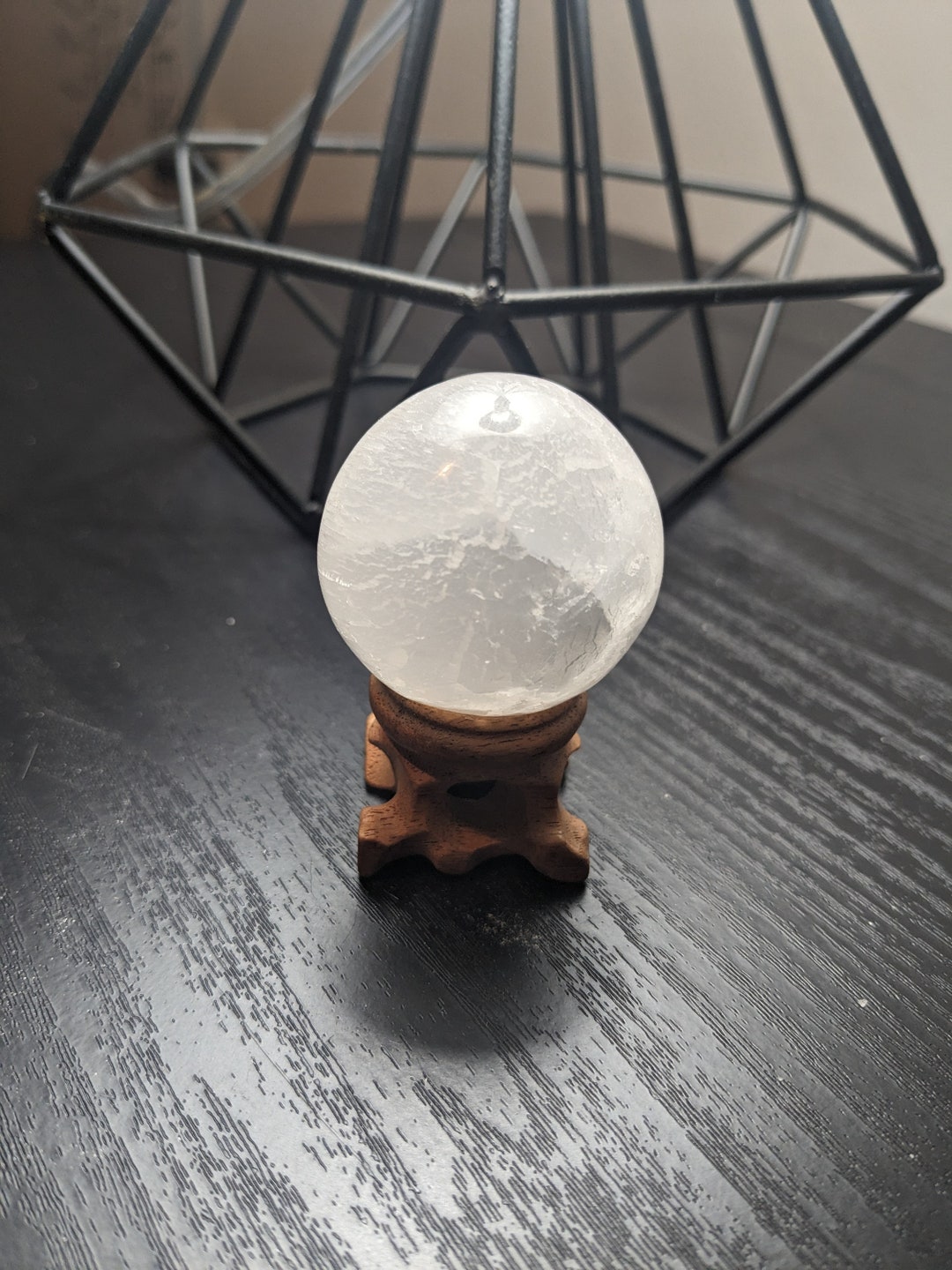Selenite Sphere With Wooden Stand - Etsy