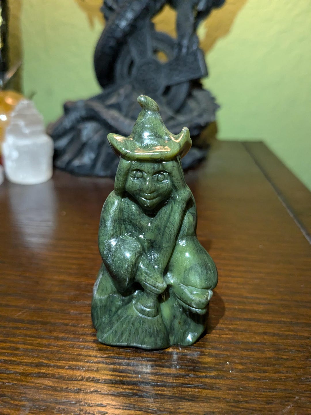 Halloween Green Jade Witch Figurine - Etsy