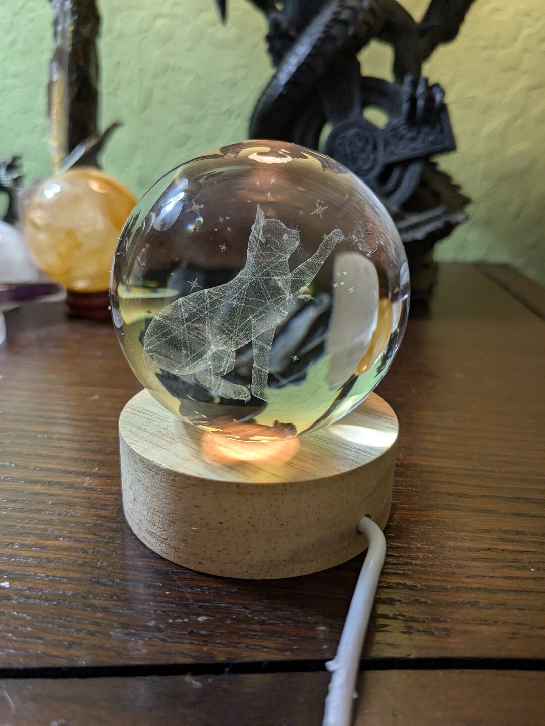 Cat Lazer Engraved Sphere With Light Changing Stand - Etsy
