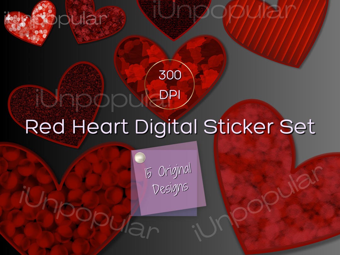 Textured Red Heart Digital Stickers for Valentines Day & Everyday Love ...