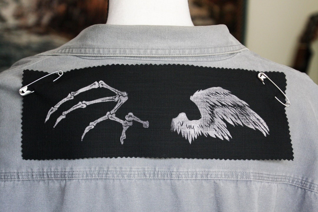 Fallen Angel Large Sew on Fabric Lino Printed Skeletal Angel Wings ...