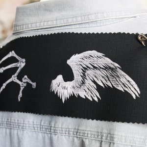 Fallen Angel Large Sew on Fabric Lino Printed Skeletal Angel Wings ...