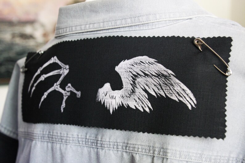 Fallen Angel Large Sew on Fabric Lino Printed Skeletal Angel Wings ...