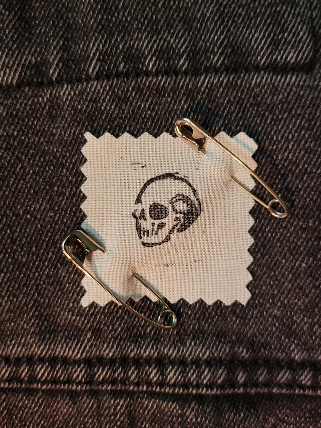 Thick Skull Mini Sew-on Fabric Lino Print Skull Patch - Etsy