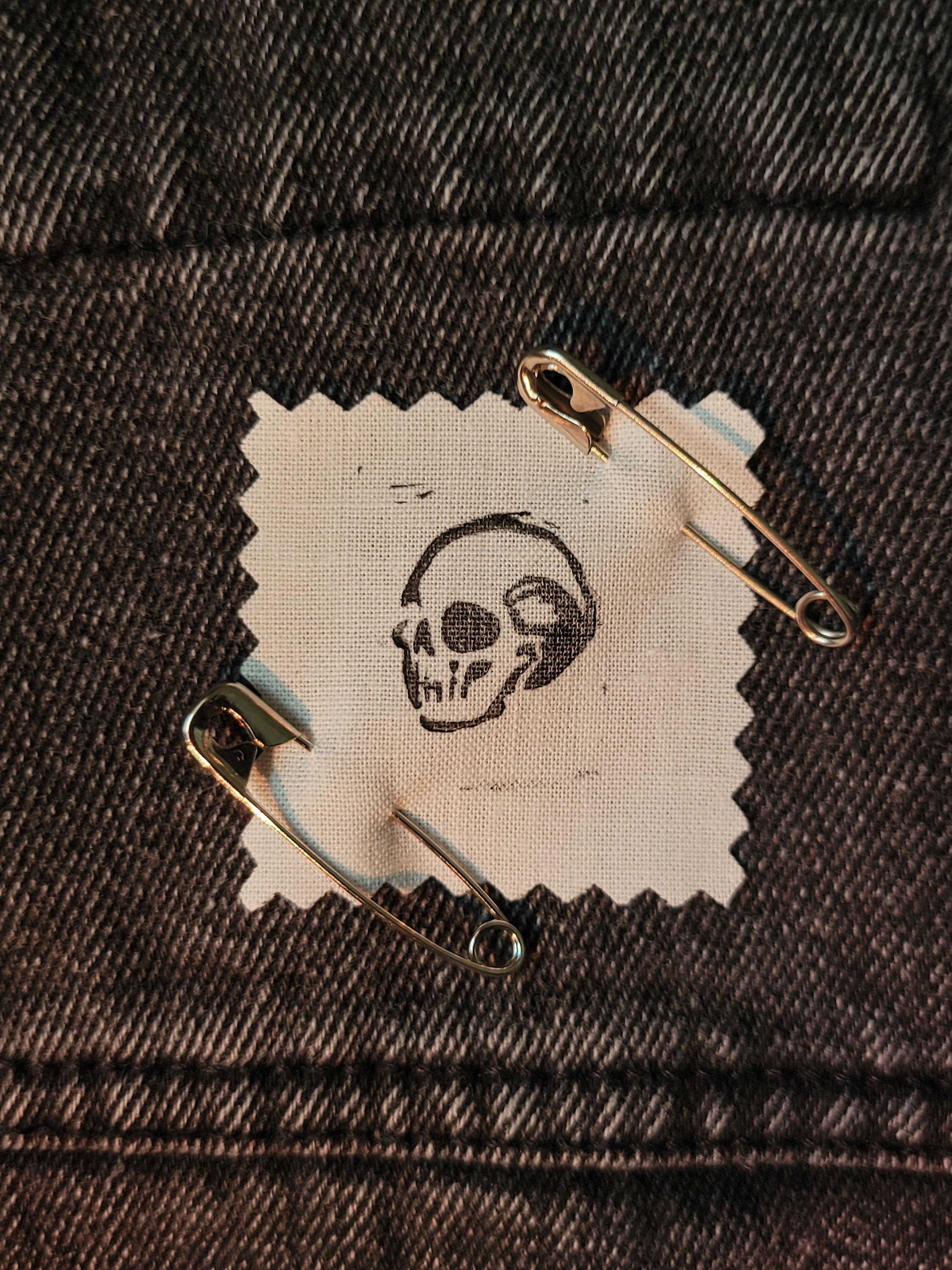 Thick Skull Mini Sew-on Fabric Lino Print Skull Patch - Etsy