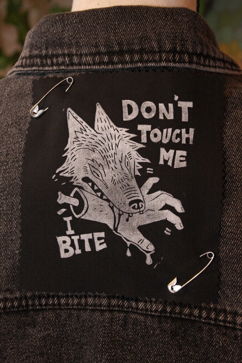 Wolf Bite / Hands off Large Sew on Fabric Lino Printed Wolf Patch - Etsy