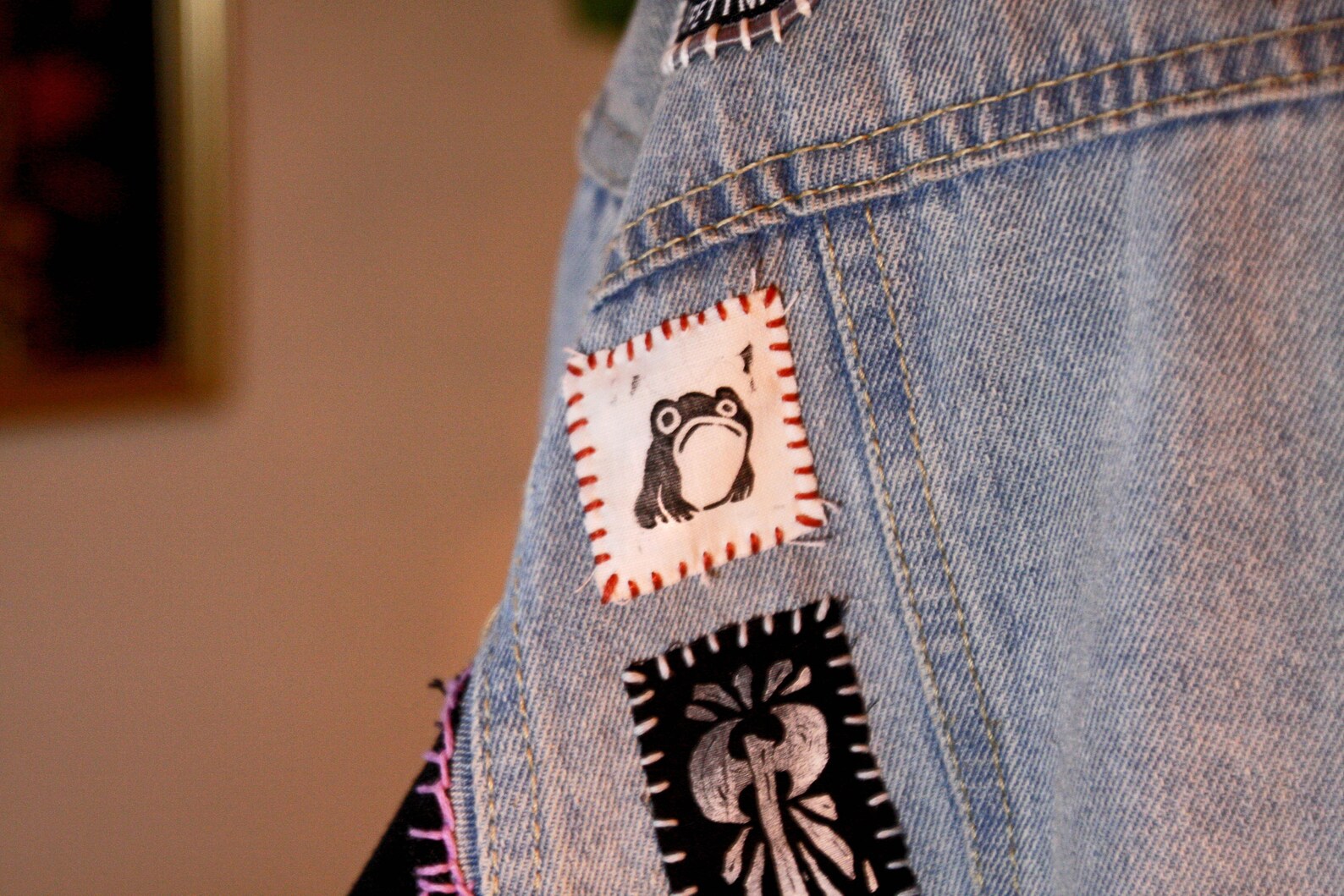 Distressed Frog Mini Sew-on Fabric Lino Print Frog Patch - Etsy