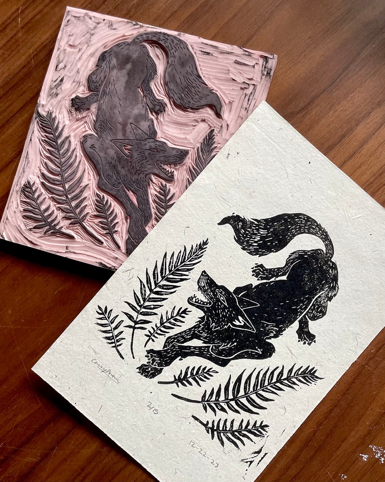 Convergence Hand Carved Lino Wolf Art Print LIMITED RUN - Etsy