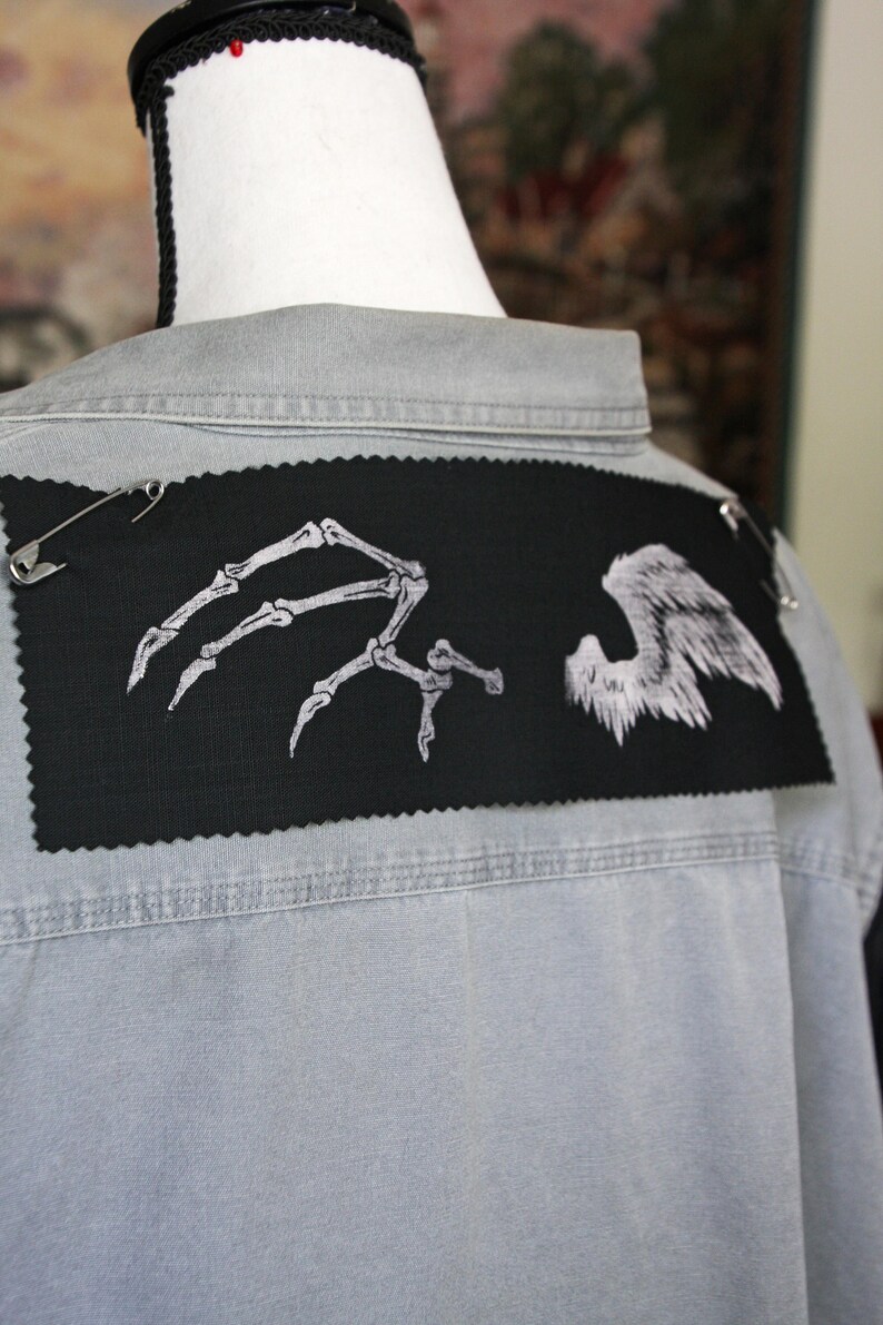 Fallen Angel Large Sew on Fabric Lino Printed Skeletal Angel Wings ...