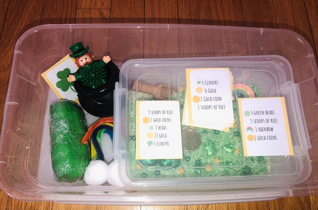 St. Patricks Day Sensory Bin/rice/playdough/flashcards/leprechaun ...