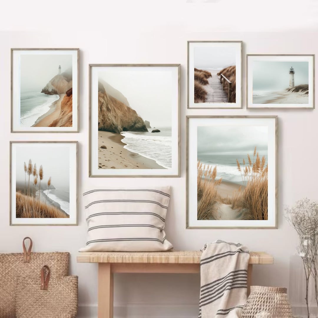 Boho Beach Gallery Wall Set of 5 DIGITAL Prints, Aerial Beach Print Set ...