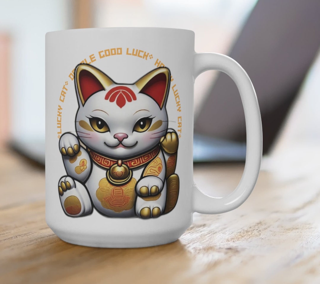 Lucky Cat Maneki Neko 15oz Mug Funny Cat Lover Gift Quirky Fun Cute ...