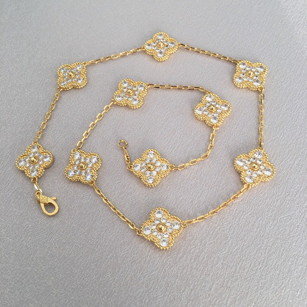 10 Motif Van Cleef Necklace in 18K Gold and Diamond,lucky Four Leaf ...