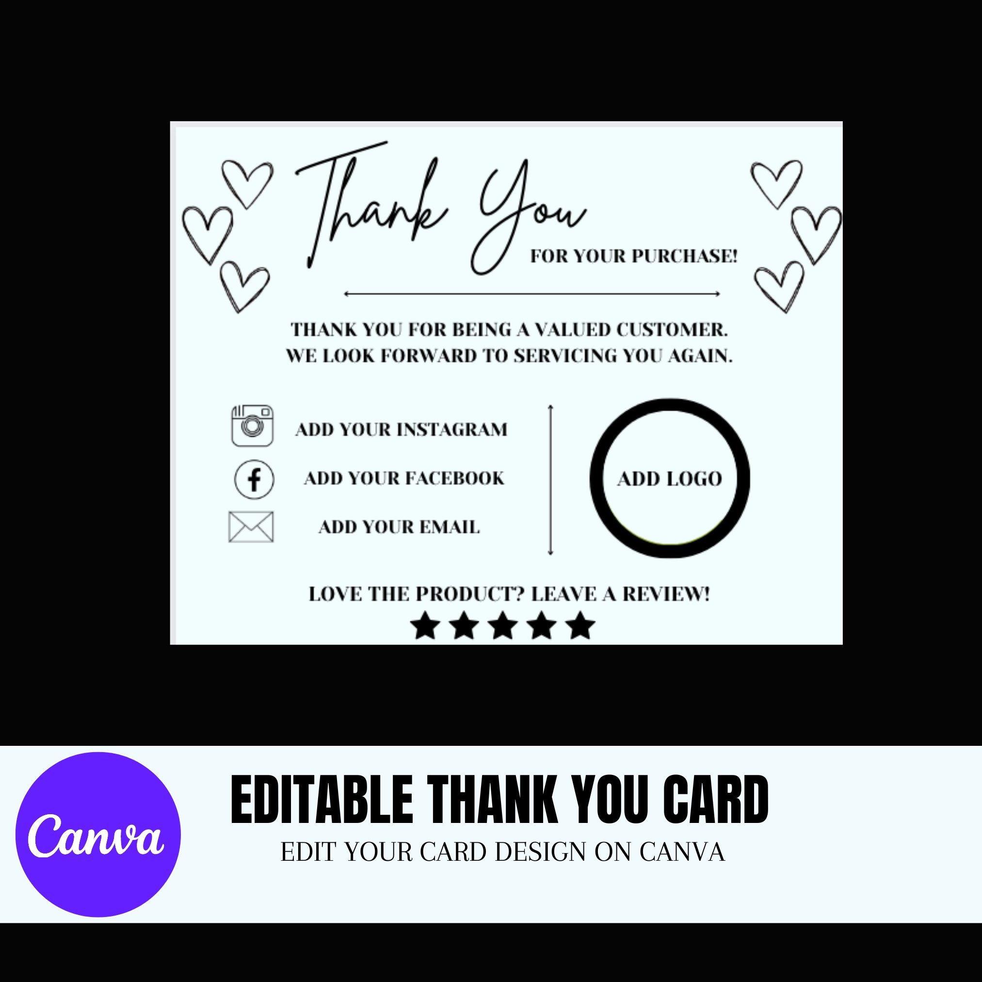 Digital Thank You Business Card Template, Thank You Card Templates, DIY ...