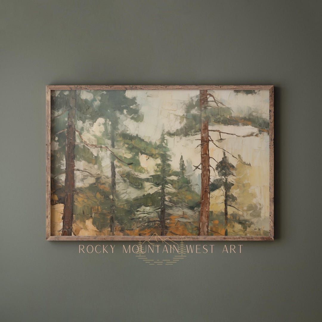 Rustic Pine Forest Painting Vintage Pine Tree Print Woodland Nursery ...