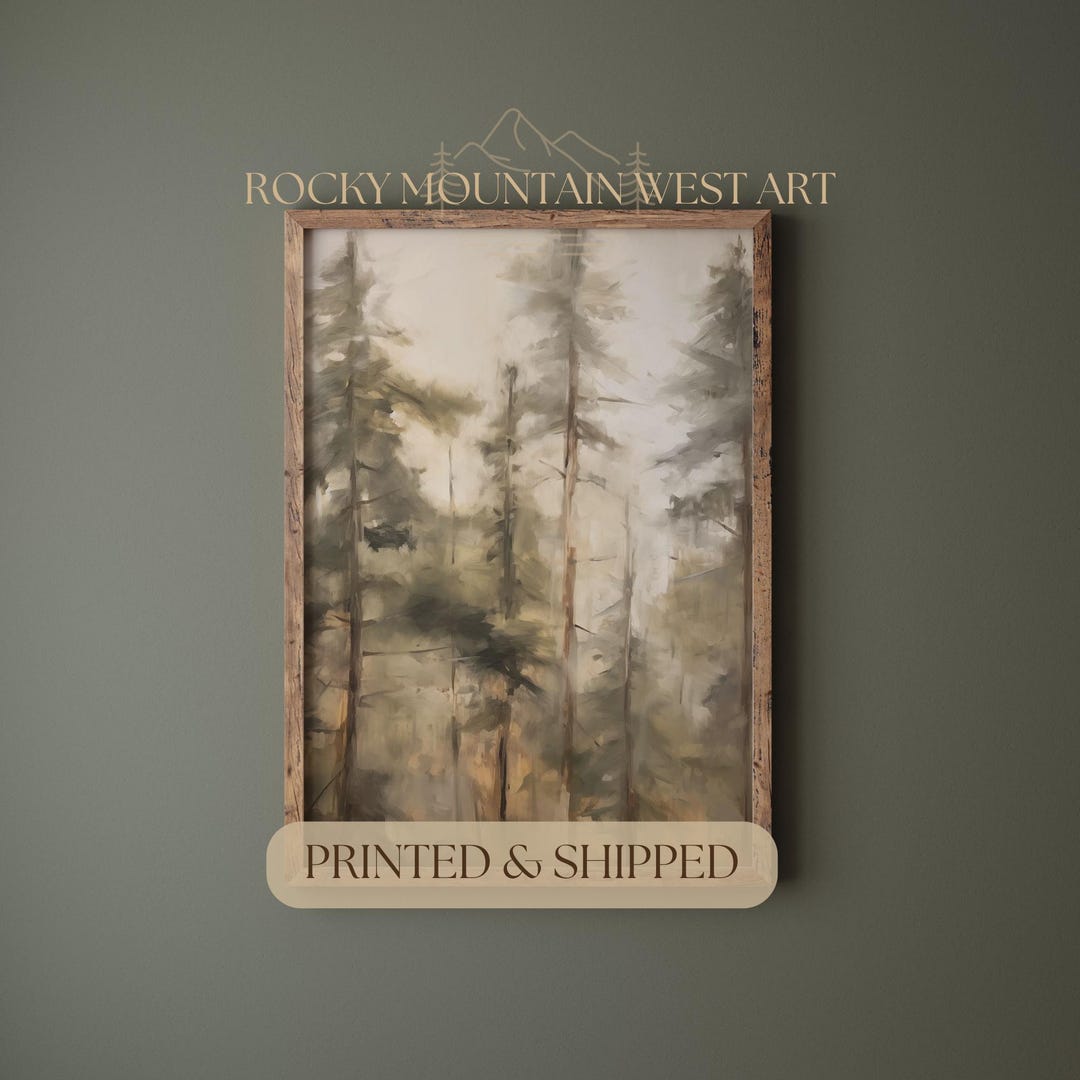 Vintage Pine Tree Wall Art Rustic Pine Forest Painting Nature Wall Art ...