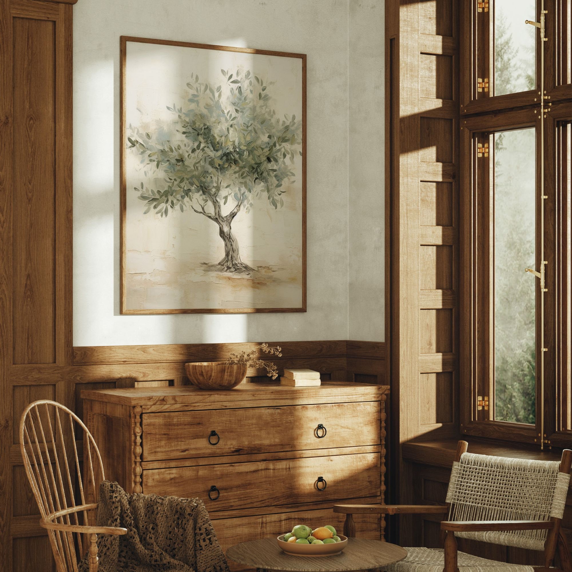 Vintage Olive Tree Wall Art Rustic Mediterranean Wall Art Sage Green ...