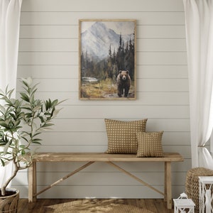 Rustic Brown Grizzly Bear Wall Art Dark Forest Wall Art Rustic Wildlife ...