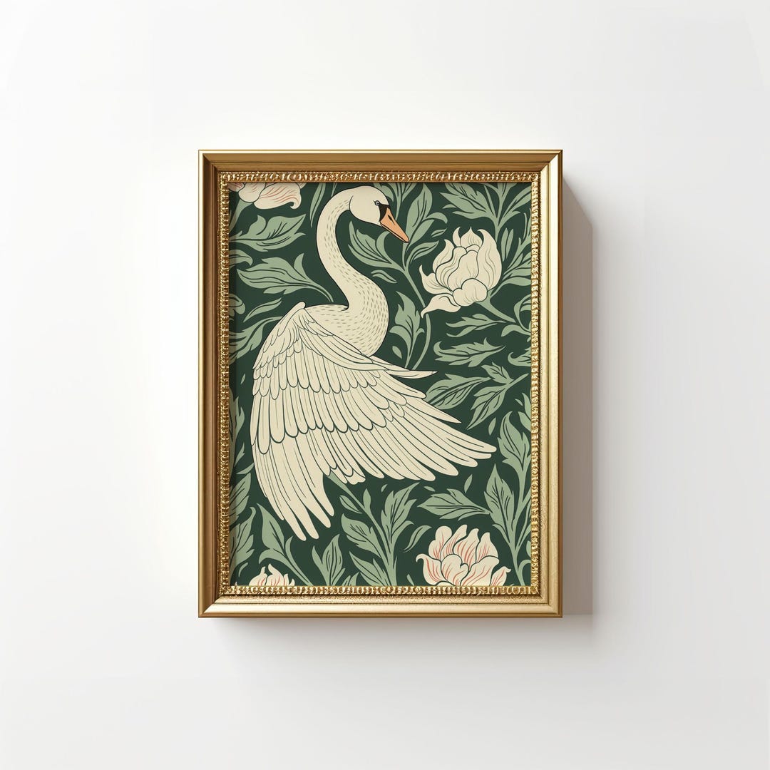 William Morris Swan Print | Swan Wall Art | Cottagecore Decor | Emerald ...