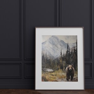 Rustic Brown Grizzly Bear Wall Art Dark Forest Wall Art Rustic Wildlife ...