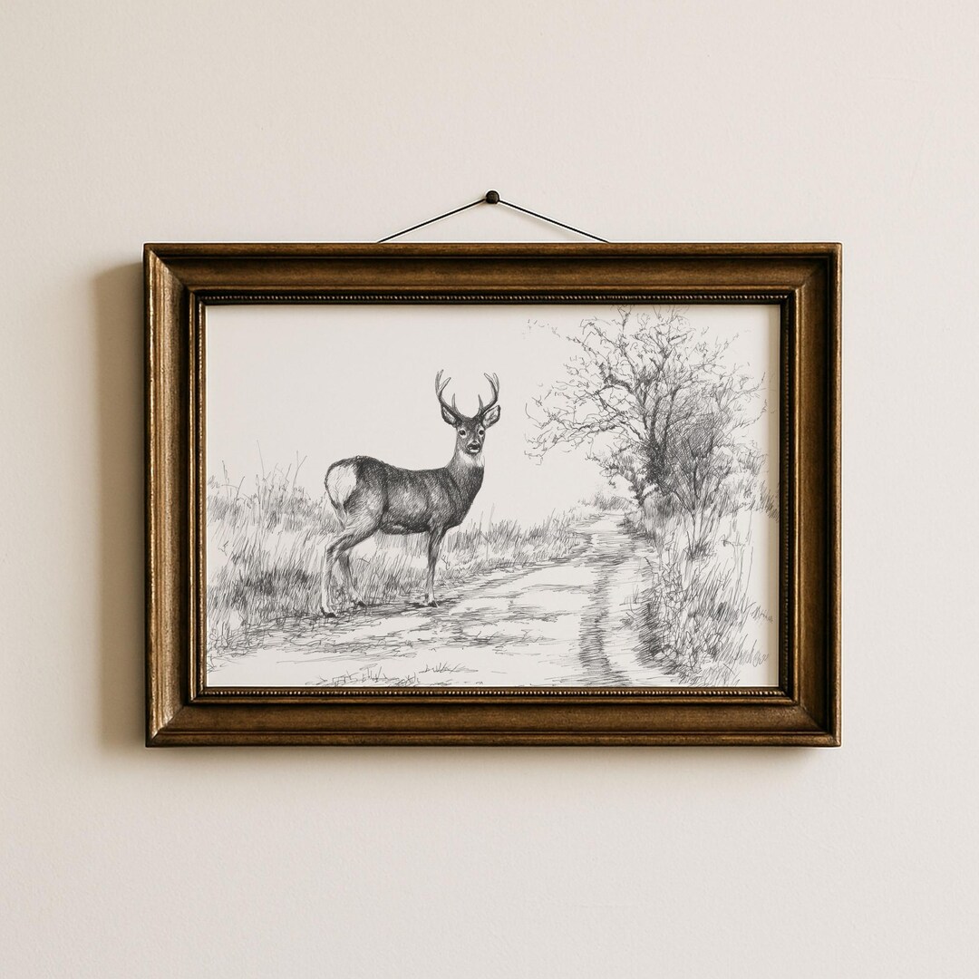 Rustic Deer Print, Woodland Wildlife Art - Etsy