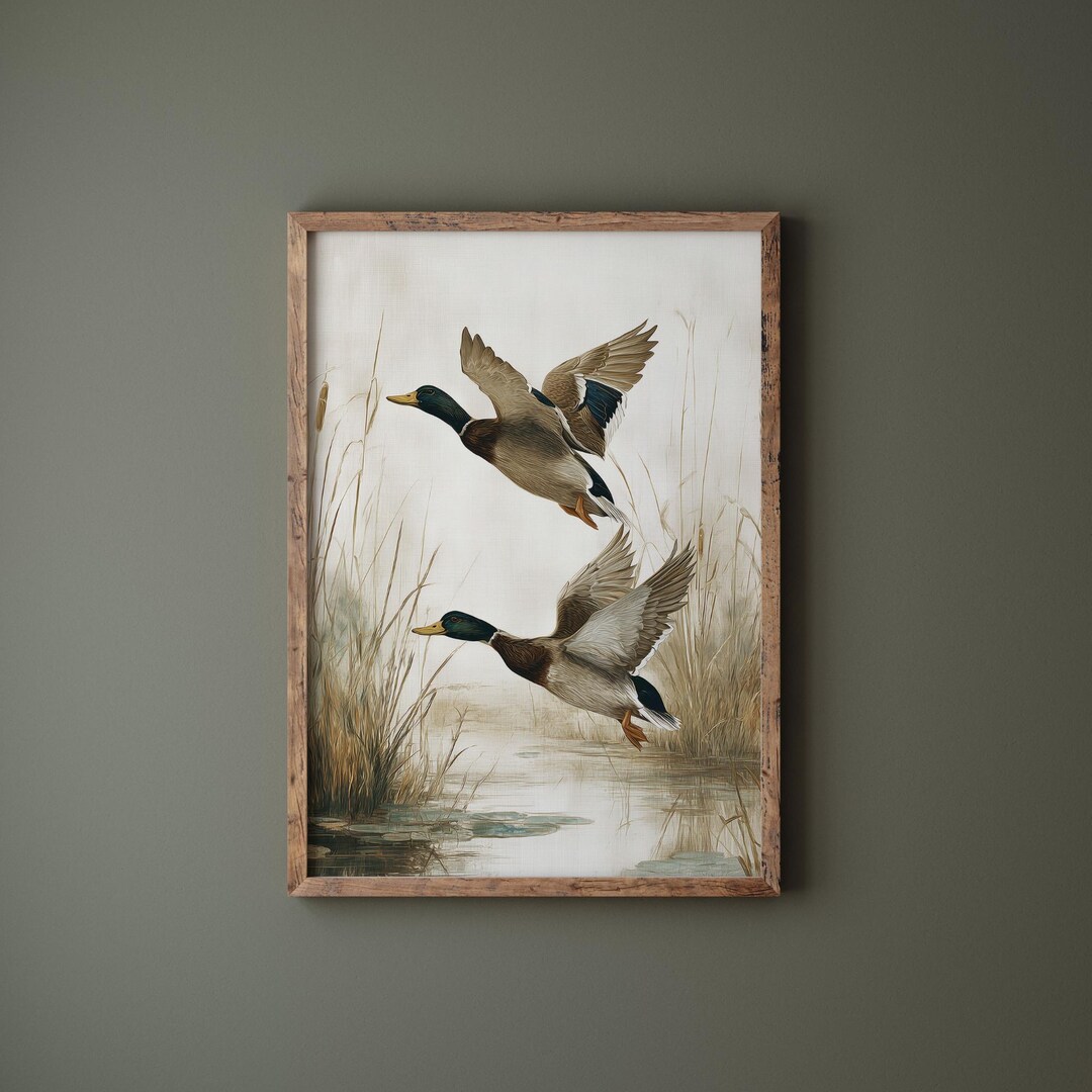 Mallard Duck Wall Art Rustic Wildlife Print Country Cabin Decor Vintage ...