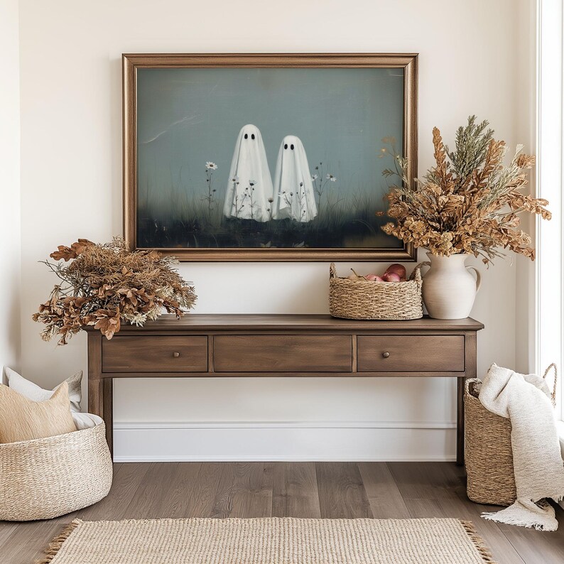 Cute Ghost Poster Blue Ghost Painting Moody Halloween Wall Art ...